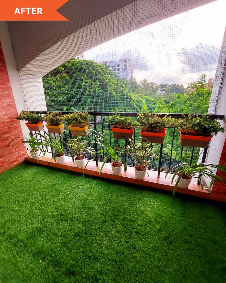 $375 Balcony Redo with Faux Brick and Turf - Before and After Photos ...
