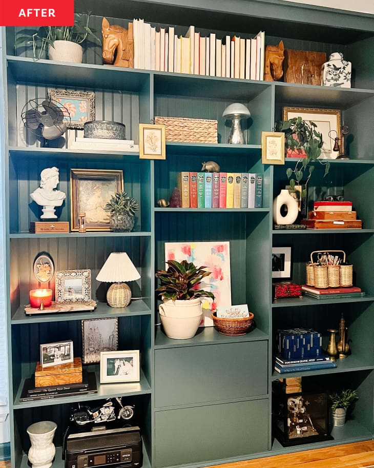 Home Office Redo with Green Built-in Shelves - Before and After Photos ...