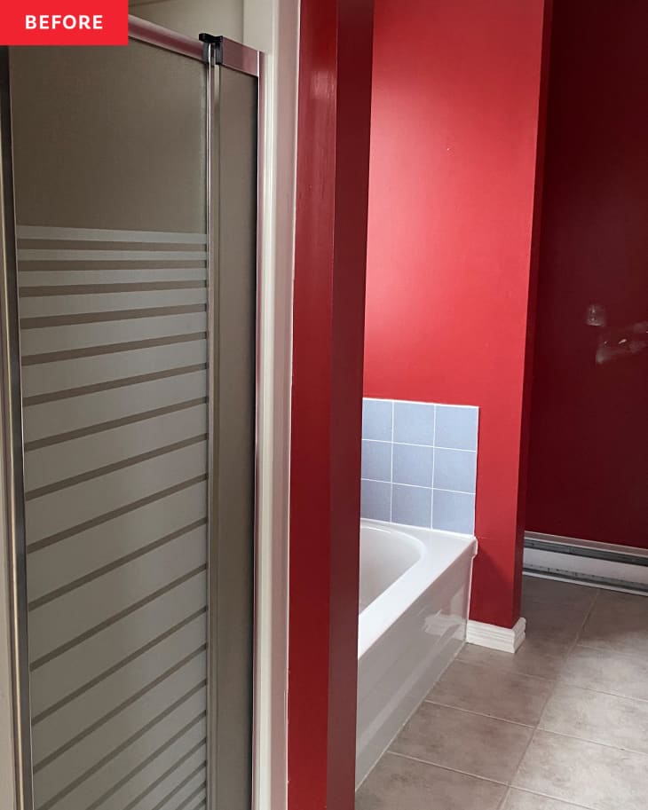 A Bathroom Goes From Bold Red to Muted and Minimal - Before and After ...