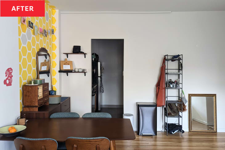 Yellow Honeycomb Stenciled Wall - Before and After Photos | Apartment ...