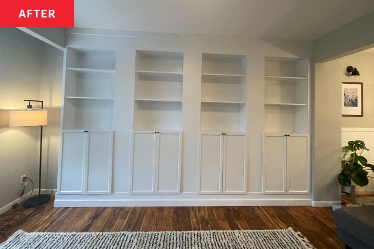 White IKEA BILLY Built-In Hack - Before and After Photos | Apartment ...