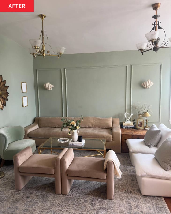 Sage Green Rental Living Room Before & After Photos | Apartment Therapy