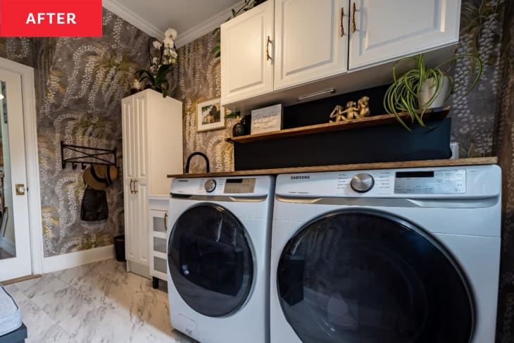 Laundry Room with Botanical Wallpaper - Before and After Photos ...