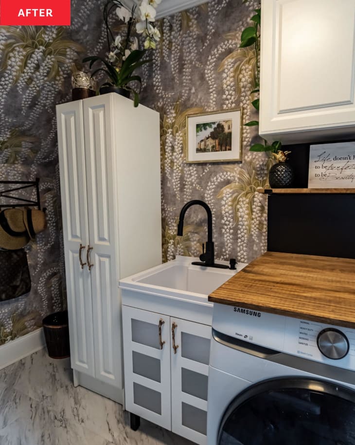 Laundry Room with Botanical Wallpaper - Before and After Photos ...