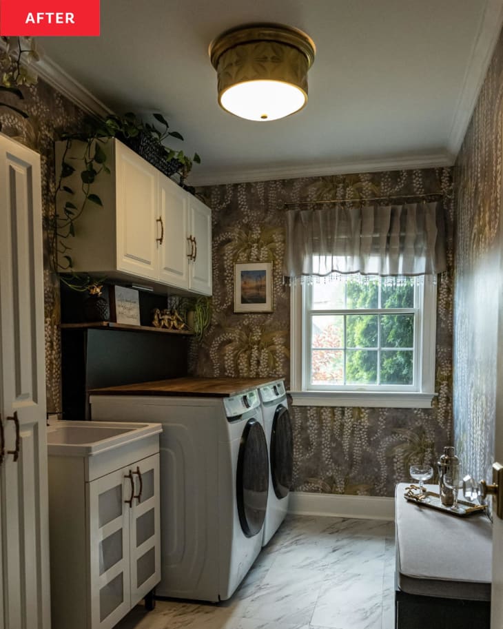 Laundry Room with Botanical Wallpaper - Before and After Photos ...