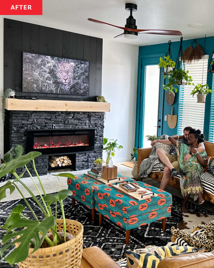 Bohemian Living Room Fireplace Modern Design