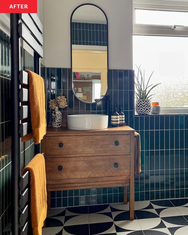 This 1970s Bathroom Redo Features Bold Floor Tile | Apartment Therapy