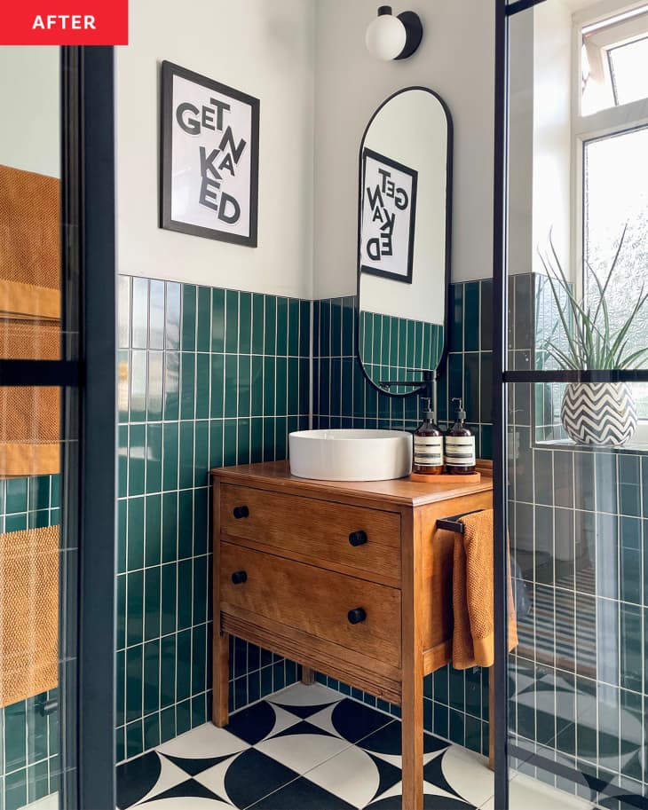 This 1970s Bathroom Redo Features Bold Floor Tile | Apartment Therapy