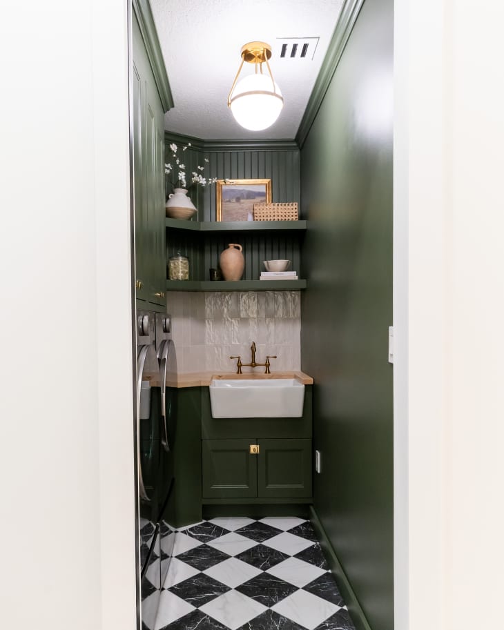 A Laundry Room’s Luxe Green Makeover Was 100% DIY | Apartment Therapy