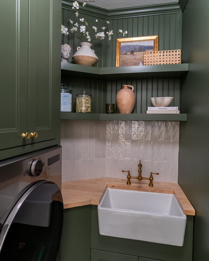 A Laundry Room’s Luxe Green Makeover Was 100% DIY | Apartment Therapy