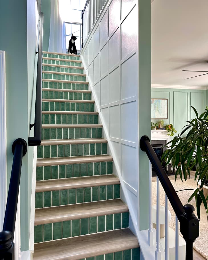 A $600 Staircase Makeover Uses Tile in an Unexpected Spot | Cubby