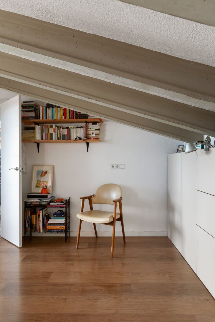 See How Builts-Ins Make a Teeny Attic Apartment Feel Bigger | Apartment ...