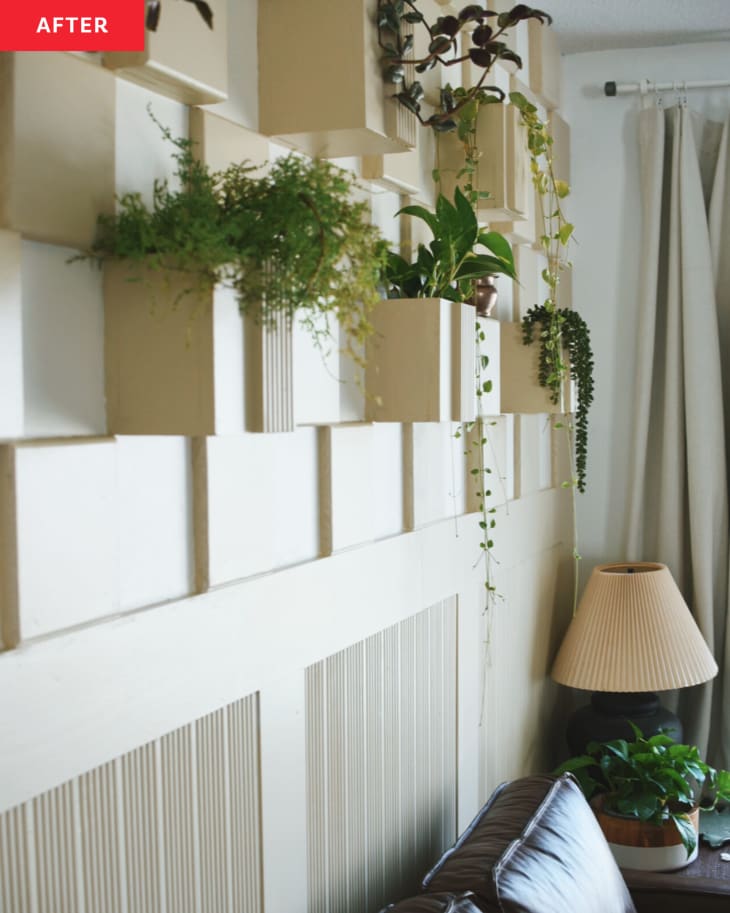 A DIY Living Room Accent Wall Combines Checkerboard & Plants ...