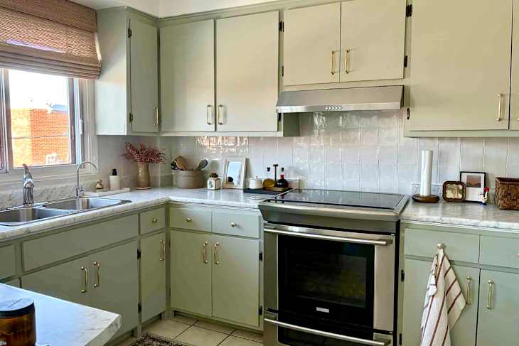 An Early 2000s Kitchen Gets an Earthy Green Facelift | The Kitchn