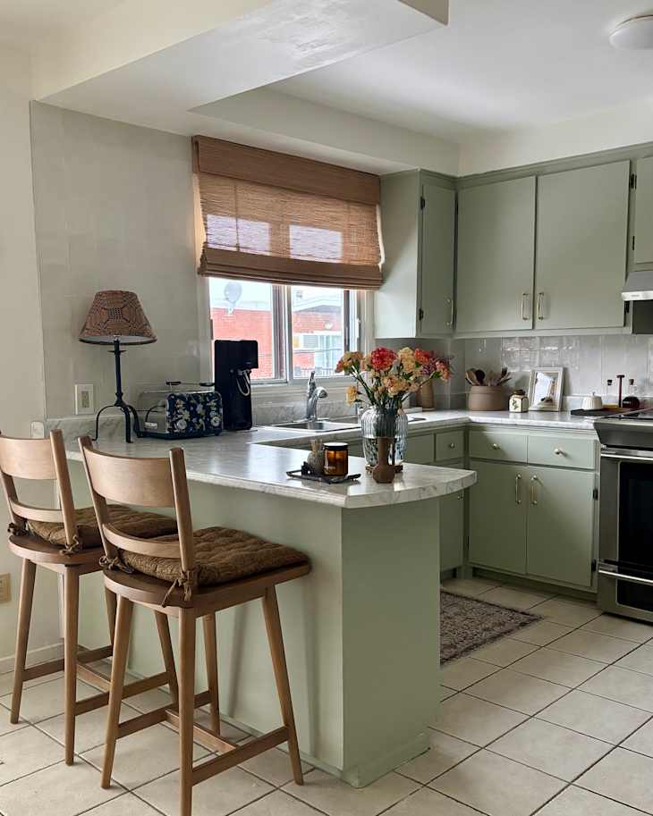An Early 2000s Kitchen Gets an Earthy Green Facelift | The Kitchn