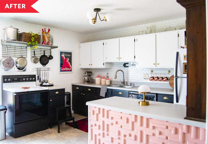 DIY Rental Kitchen Redo - Budget Kitchen Redo Pink Island | Apartment ...
