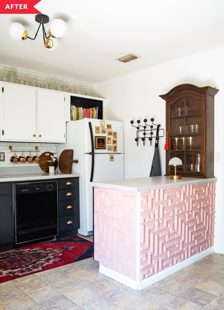 DIY Rental Kitchen Redo - Budget Kitchen Redo Pink Island | Apartment ...