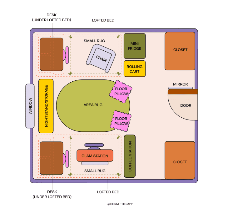4 Dorm Room Layout Ideas for Roommates in Doubles | Dorm Therapy