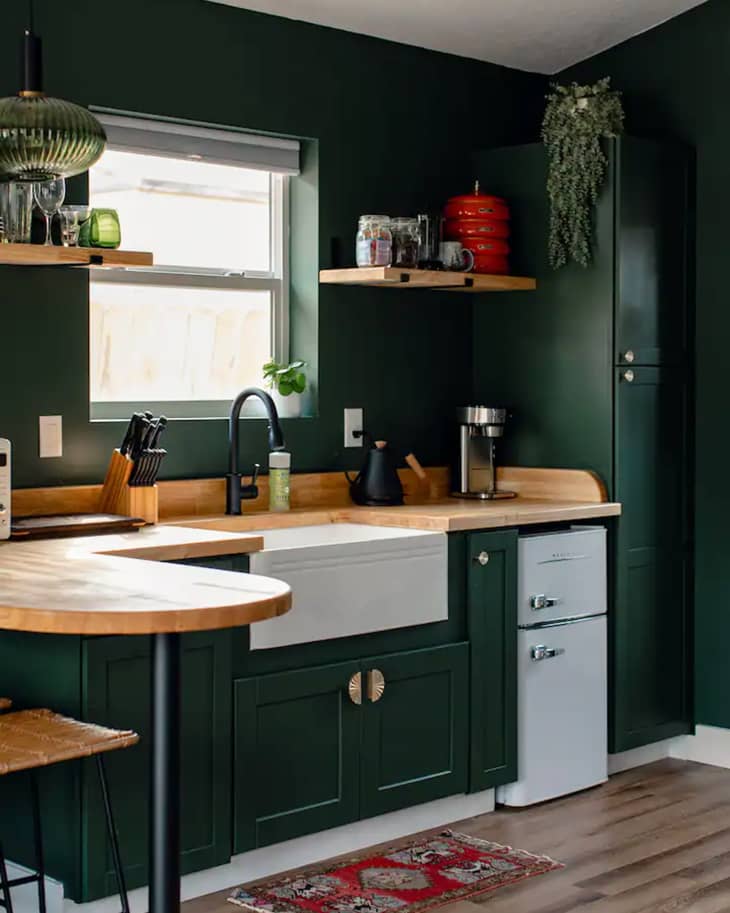 Before & After: Green Walls Bring Drama to a Blank Kitchen | The Kitchn
