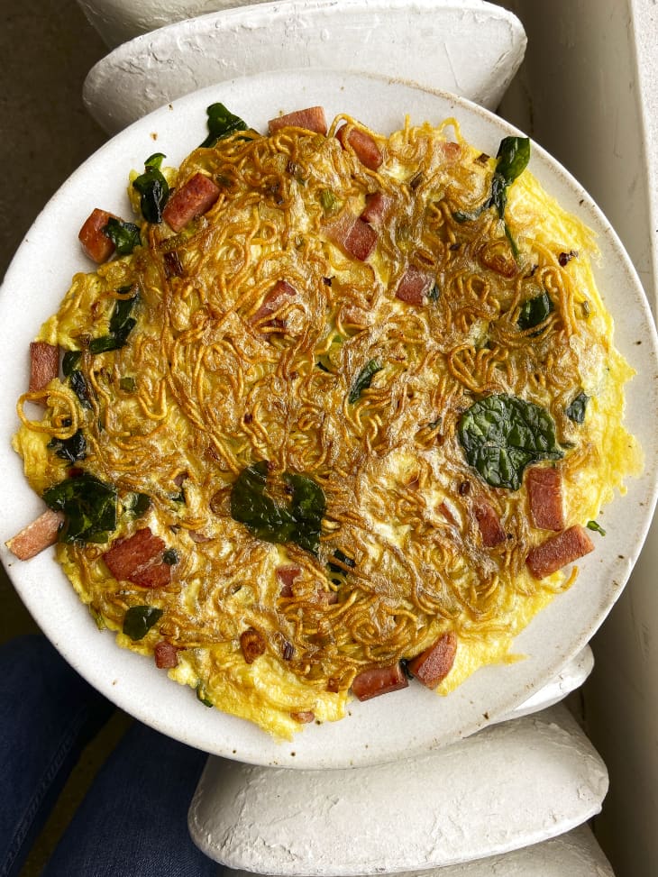 Crispy Ramen Omelet with Spam and Spinach Recipe | The Kitchn