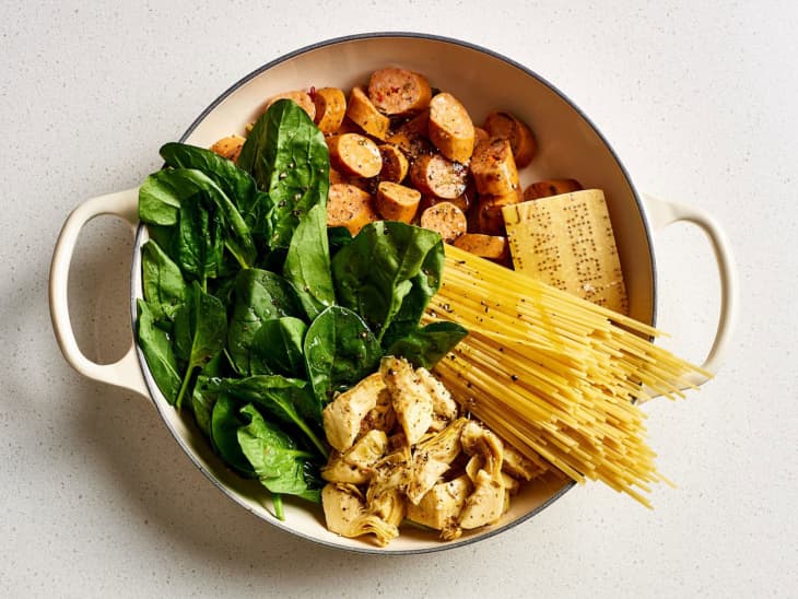 One-Pot Spinach Artichoke Chicken Pasta | The Kitchn