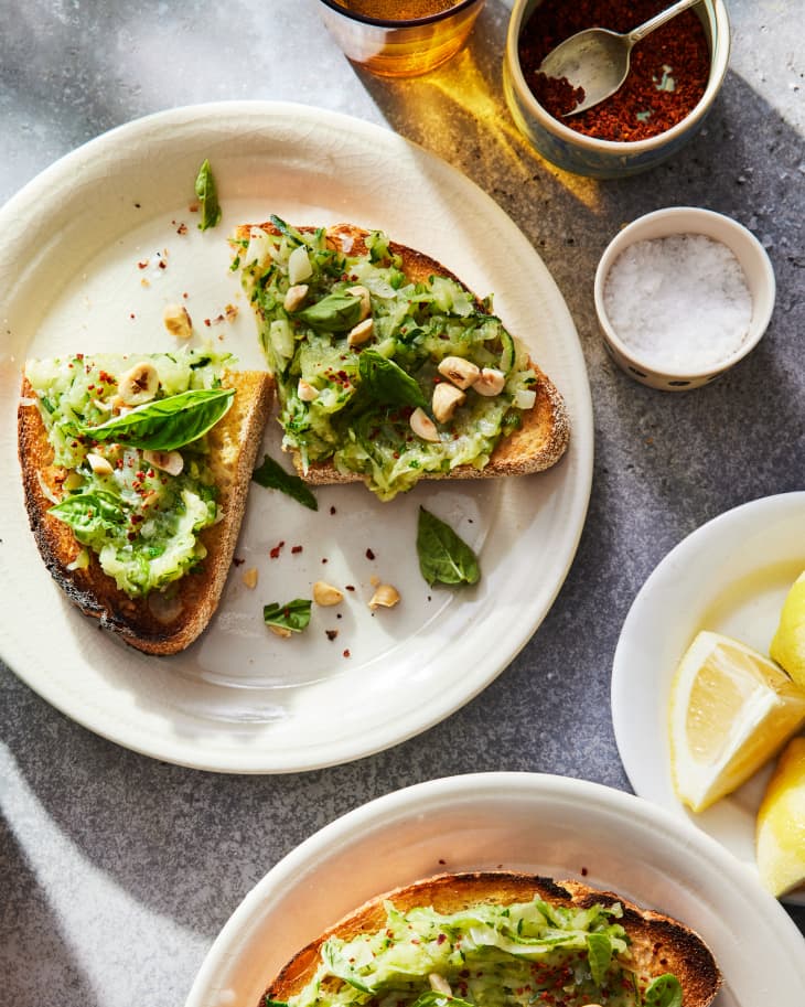 Zucchini Butter Toasts with Hazelnuts and Fresh Herbs Recipe | The Kitchn