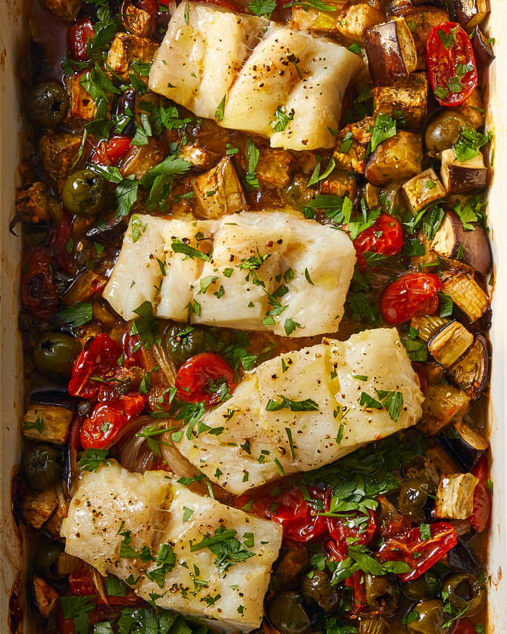 Slow-Roasted White Fish with Caponata Recipe | The Kitchn