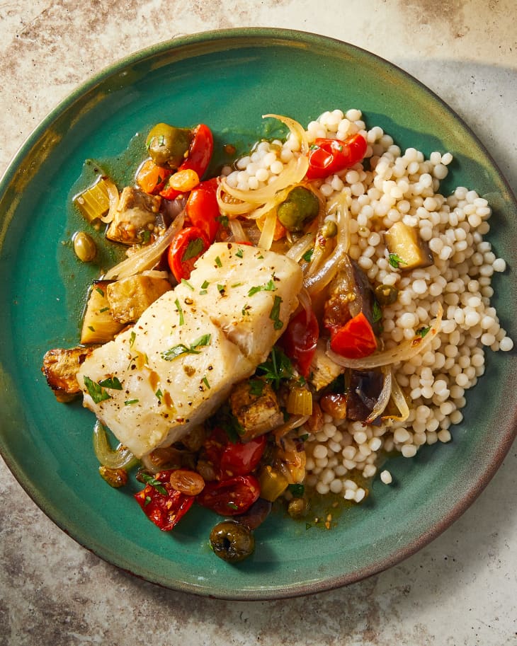 Slow-Roasted White Fish with Caponata Recipe | Kitchn
