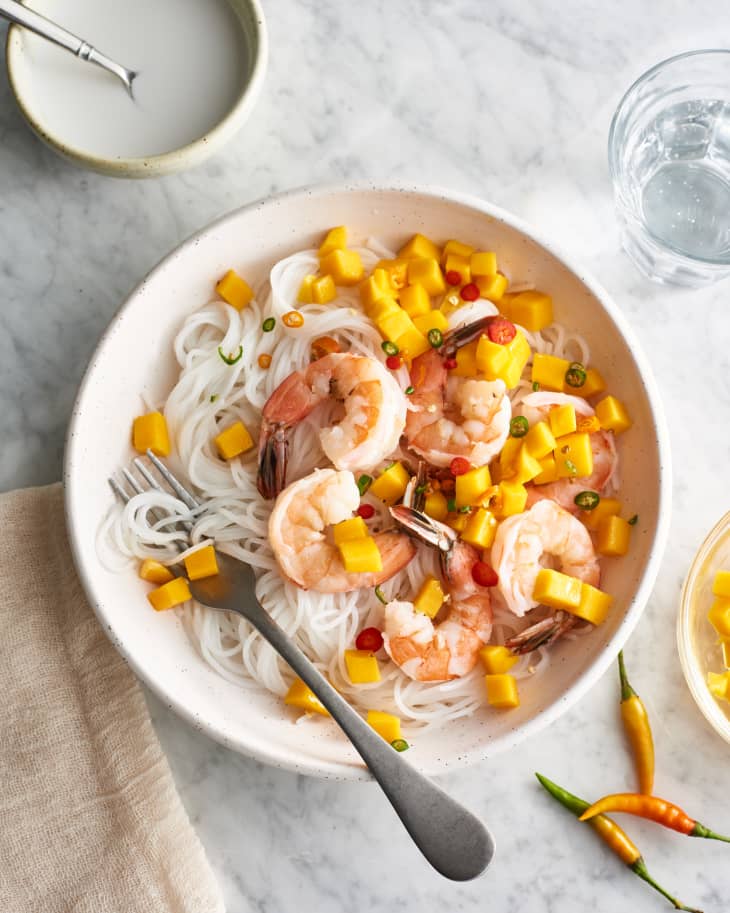 Cold Coconut Rice Noodles with Poached Shrimp, Mango, and Thai Chile ...