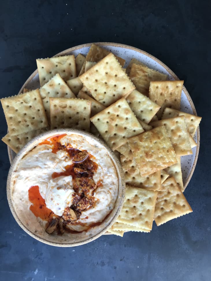 Butter-Baked Saltines with Chili Crisp Yogurt Dip | The Kitchn