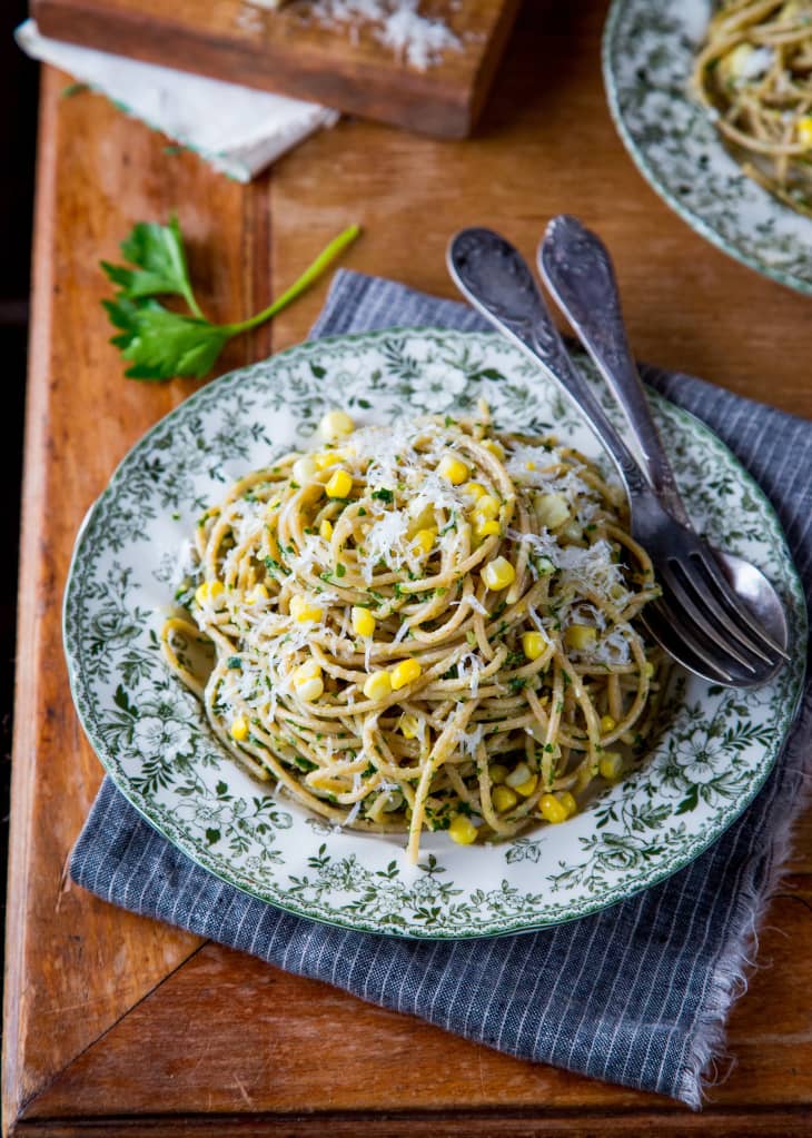 Recipe: Whole Wheat Spaghetti with Corn & Parsley Pesto | The Kitchn
