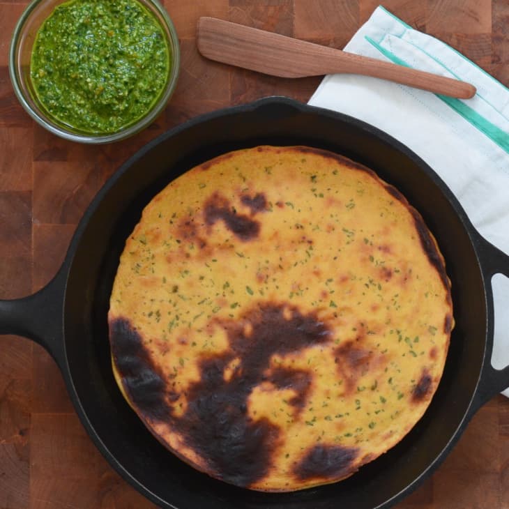 Recipe: Socca Flatbread with Spring Pesto and Salad | The Kitchn