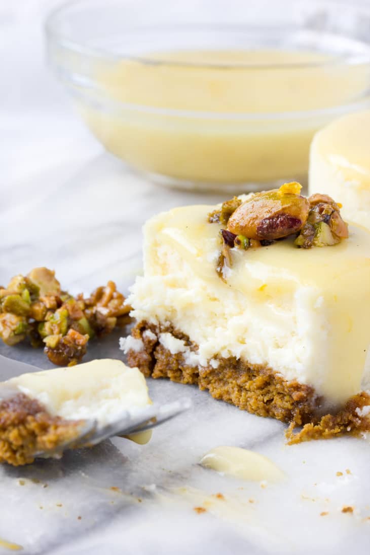 Recipe: Goat Cheese, Honey & Pistachio Mini Cheesecakes with Meyer ...