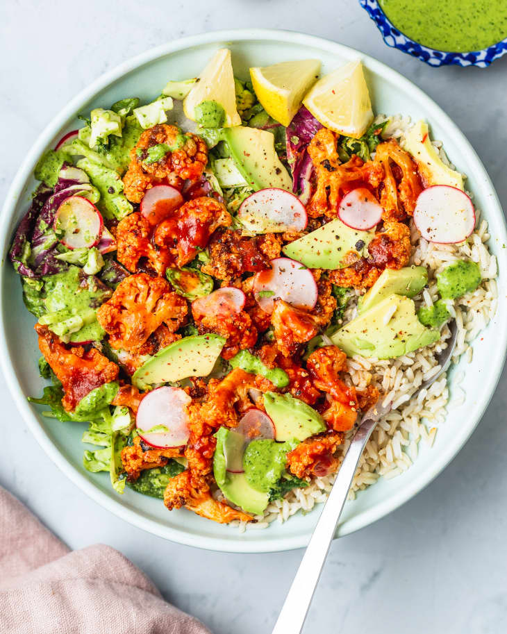 Buffalo Cauliflower Bowl with Avocado and Green Tahini | The Kitchn
