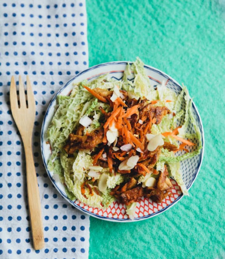 Vegetarian Recipe: Sesame-Ginger Soy Curls with Napa Cabbage Salad ...
