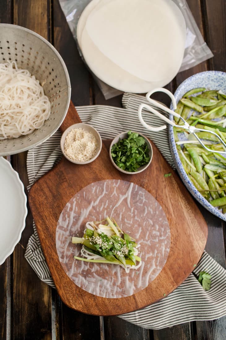 Recipe: Roasted Scallion & Snap Pea Spring Rolls with Tahini Sauce ...
