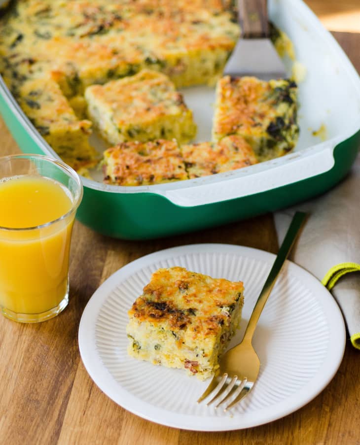Recipe: Breakfast Polenta Squares with Spinach & Bacon | Kitchn