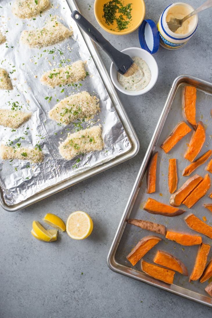 Recipe: Baked Fish Fingers and Sweet Potato Wedges | The Kitchn