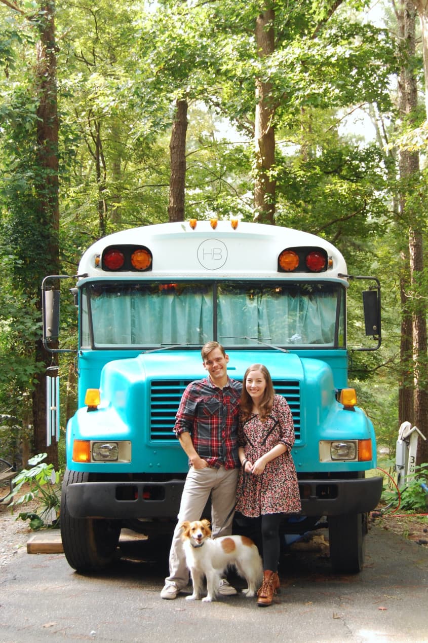 House Tour: A Cute Home in a Small Blue School Bus | Apartment Therapy