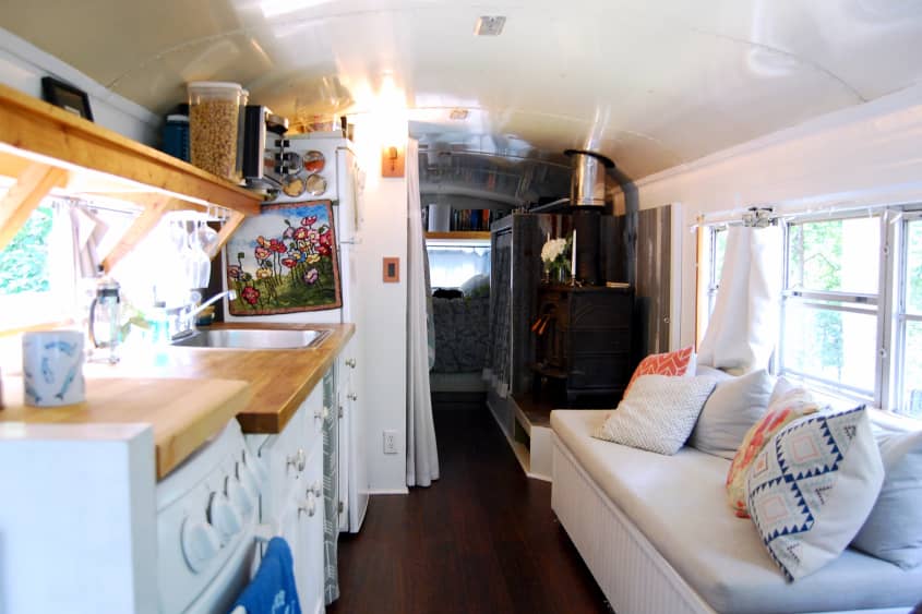House Tour: A Cute Home in a Small Blue School Bus | Apartment Therapy