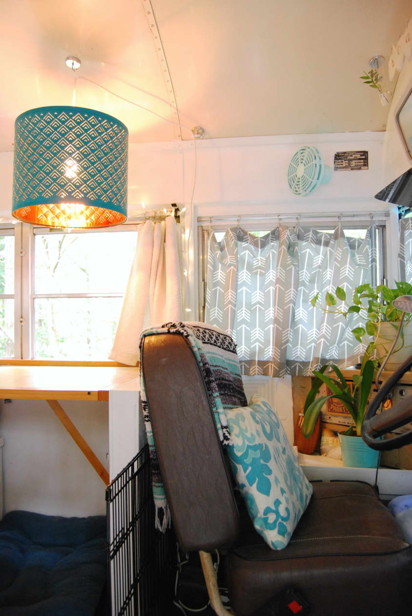 House Tour: A Cute Home in a Small Blue School Bus | Apartment Therapy