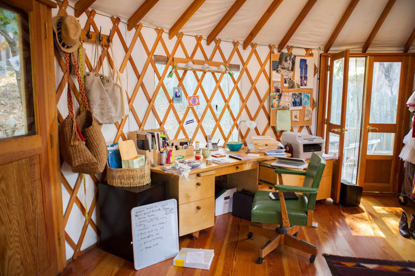 Workspace Tour: A Boho Backyard Dream Office in a Yurt | Apartment Therapy