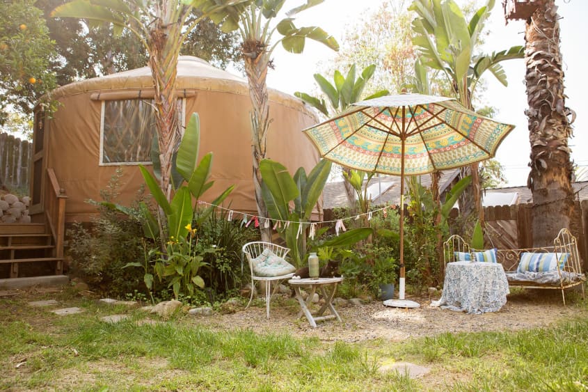 Workspace Tour: A Boho Backyard Dream Office in a Yurt | Apartment Therapy