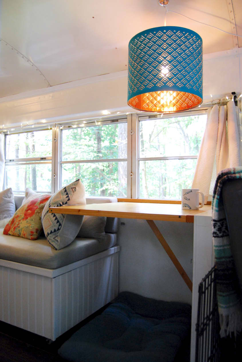 House Tour: A Cute Home in a Small Blue School Bus | Apartment Therapy