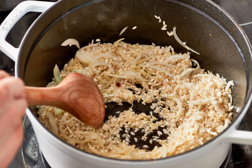 Oven-Baked Risotto Recipe (With Peas, Pesto & Pancetta) | The Kitchn