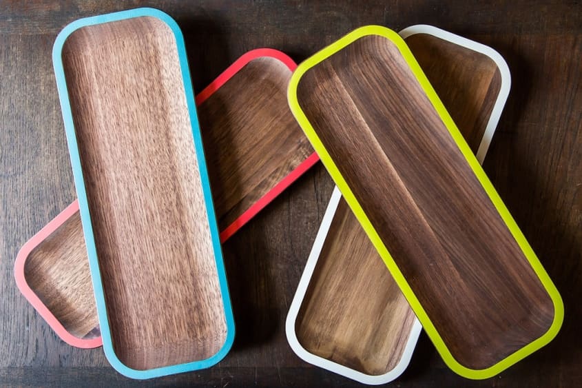 Perfectly Punchy: Neon Rimmed Walnut Trays and Platters by David ...