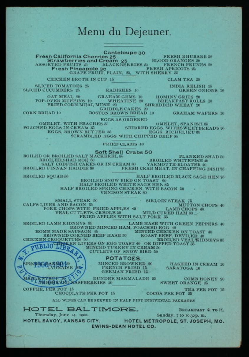 Print and Hang! Menus from the New York Public Library | The Kitchn