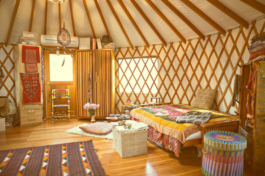 Workspace Tour: A Boho Backyard Dream Office in a Yurt | Apartment Therapy