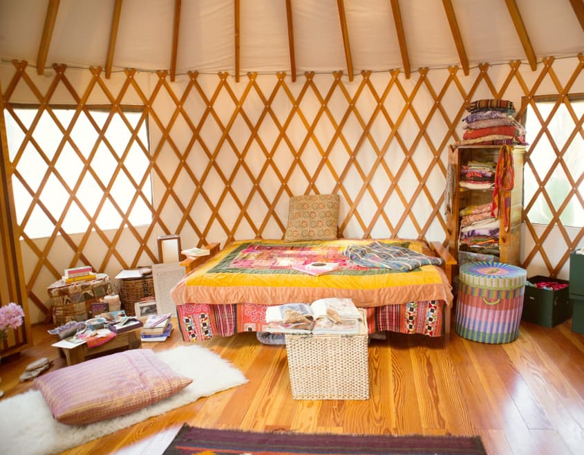 Workspace Tour: A Boho Backyard Dream Office in a Yurt | Apartment Therapy