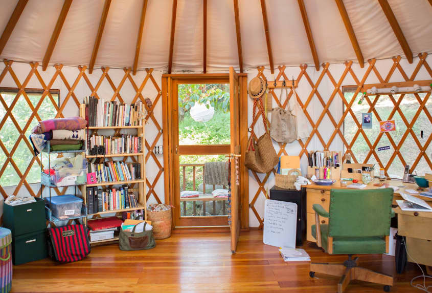 Workspace Tour: A Boho Backyard Dream Office in a Yurt | Apartment Therapy